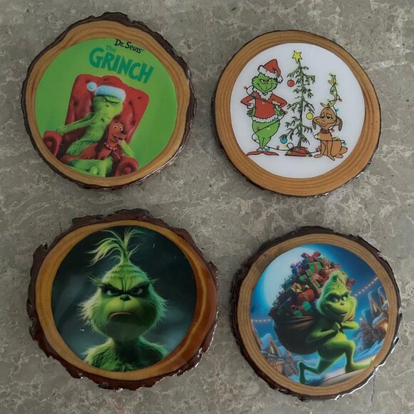 Private Label | Dining | 4 Grinch Coasters Made W Resin Have Scratch ...